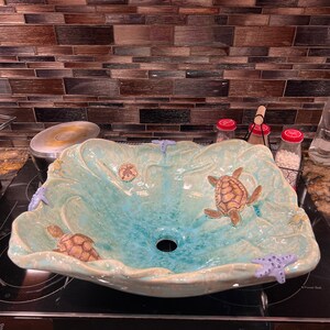 Sea Turtle Sink With Waves and Sandy Beach Handmade Ceramic | Etsy