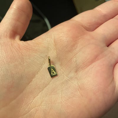 14k SOLID GOLD Initial Tag Charm, Custom Engraved Letter Pendant, Tiny ...