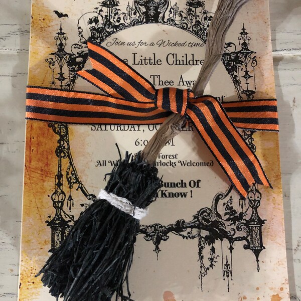 Set of 5 Miniature Handmade Round Excelsior Deep Violet Brooms 6” Witch ...