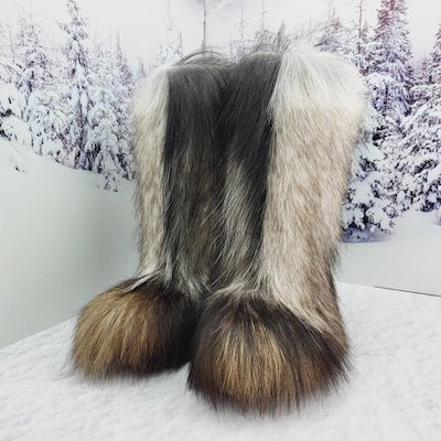 Light Brown Knee Goat Fur Women Furry Winter Boots Yeti Boots - Etsy