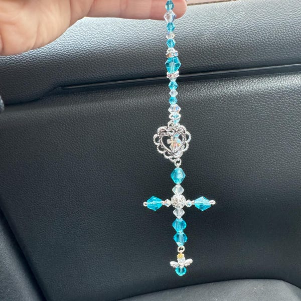 Crystal Cross/guardian Angel Rear View Mirror Dangles/suncatchers, Car ...