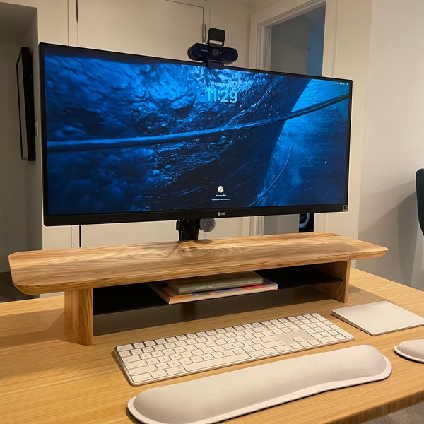 Wood Monitor Stand With Storage - Custom Engraved Desk Shelf Riser for ...