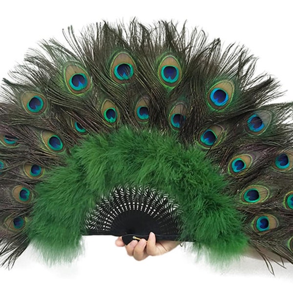 Olive Green Peacock Feather Hand Fan: Bridal Wedding Accessory - Etsy