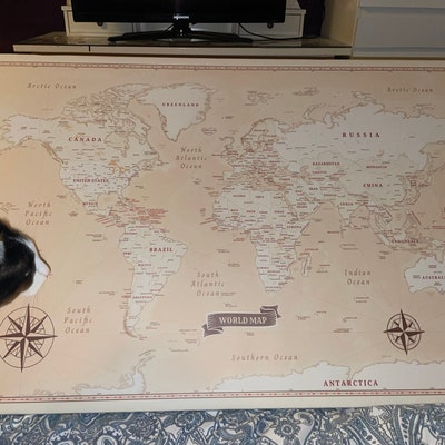 Customized World Travel Map on Canvas With Pins Ideal for Tracking ...