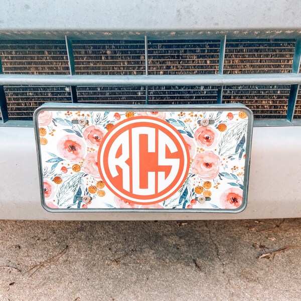 Pink Flower Monogram License Plate - Personalized Car Tag - Monogram ...
