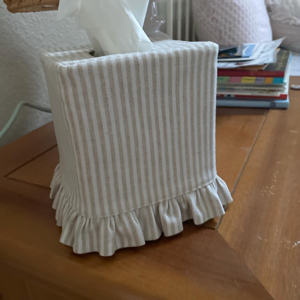 White Linen Ruffle Rectangle Tissue Box Cover - Etsy