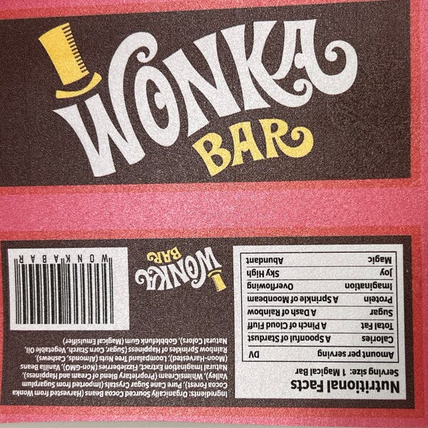 Wonka Chocolate Bar Label Digital PDF for Hershey's 1.55oz DIY Wrapper ...