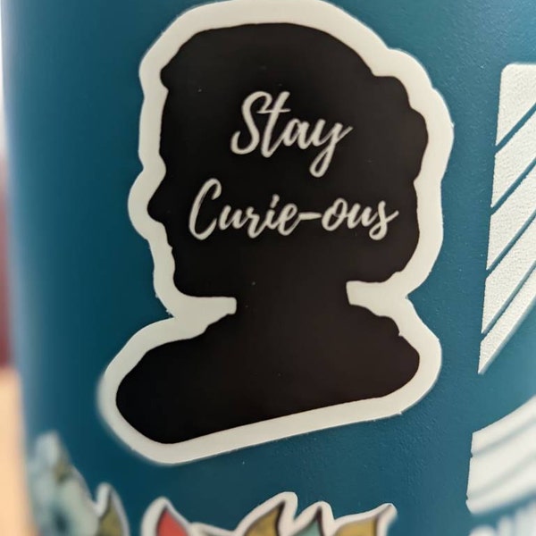 Marie Curie Chemistry Laptop Sticker | Stay Curie-ous Notebook or ...