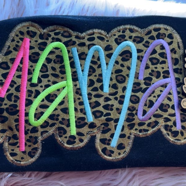 Mama Hand Lettered Bean Stitch Double Applique Design for Machine Embroidery - Grandmother Gift ...