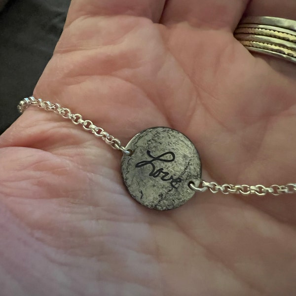 Handwriting Disc Bracelet - Engraved Signature Bracelet • Gold ...
