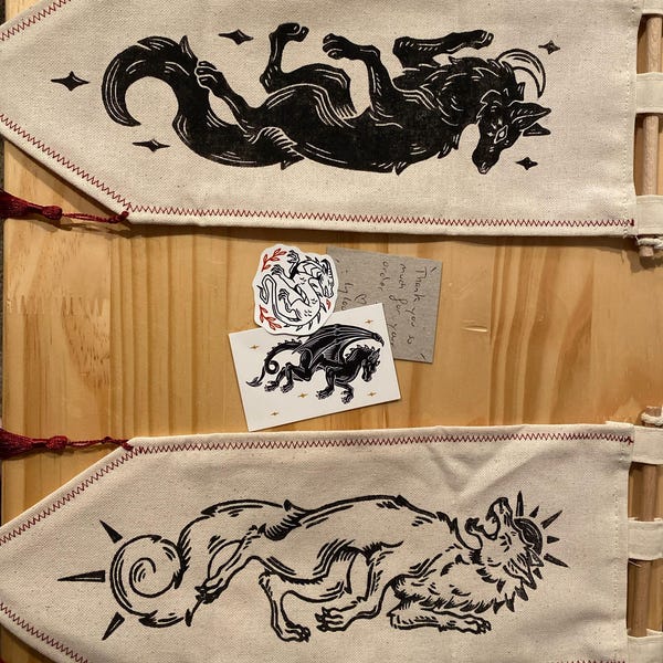 Original Medieval Unicorn and Lion - Linocut Banner - Limited Edition ...
