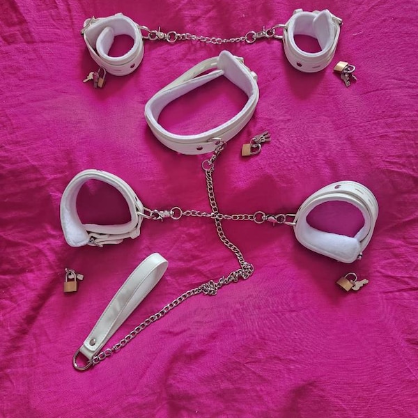 Green Leather Bondage Set/bdsm Collar and Leash/wrist Cuffs/handcuff ...