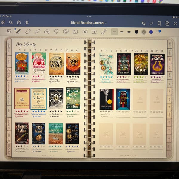 Reading Journal Digital Planner for iPad & Android Gift for Book Lover Reading Log Record ...