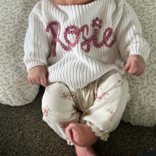 Personalised Childrens Floral Initial Jumper Hand Embroidered Name ...