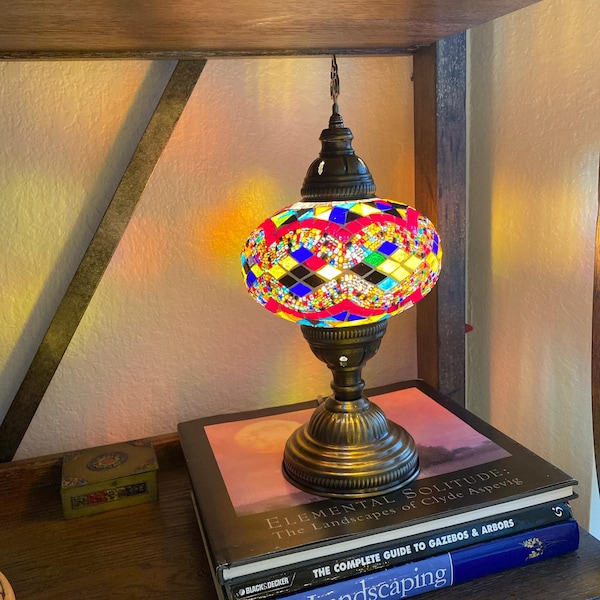Customizable Turkish Mosaic Table Lamp – 35cm Handcrafted Moroccan Boho ...