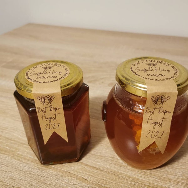 Custom Honey Jar Labels. Personalised Text. Printed Onto Rustic Kraft ...