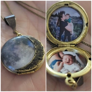 Custom Photo Locket 4 Pictures Moon and Mushrooms Necklace - Etsy