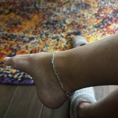 STARDUST Gold Luster Beaded Anklet Double Wrap Anklet Stretchy Anklet Anklets for Women Czech ...