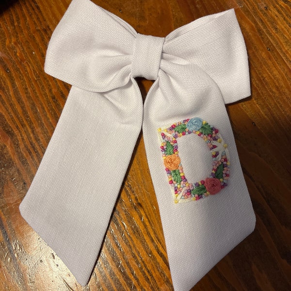 Personalized Named Hand Embroidered Hair Bow Coguina Red Flower Girl ...