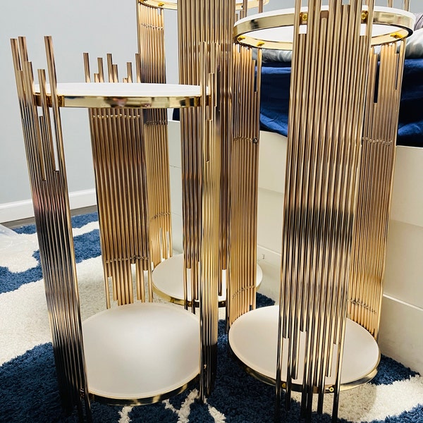 Set of 3 Pcs Plinths- Gold Round Metal Plinths Wedding Backdrop Stand ...