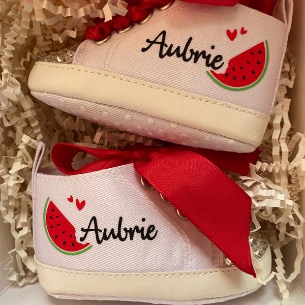 One in a Melon First Birthday, Baby Girl Booties,sweet One Shoes,one in ...
