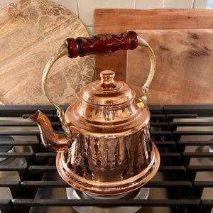 Large Handmade Copper Tea Kettle, Stovetop Teapot, Traditional Ottoman ...