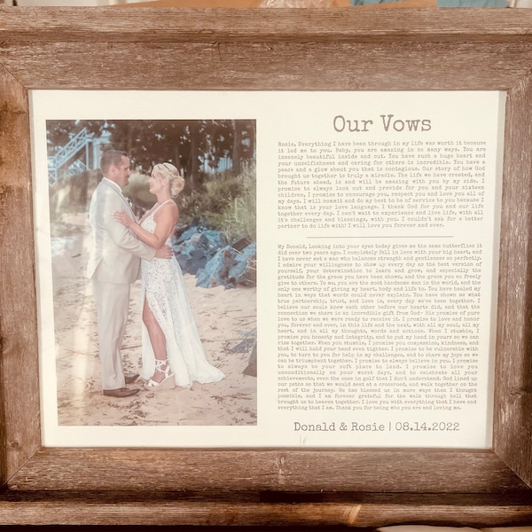 Framed Wedding Vows, Custom Framed Wedding Vows With Photo Print ...