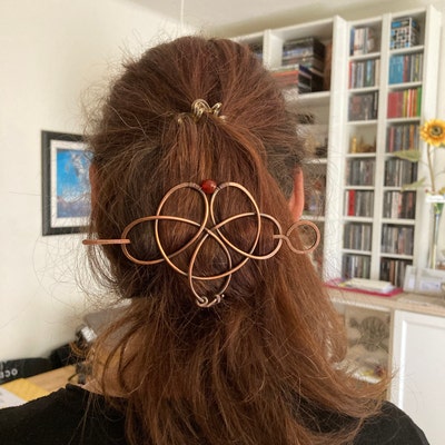 Celtic Spiral Hair Pin in Copper or Brass Barrette Hair Holder Thin or ...
