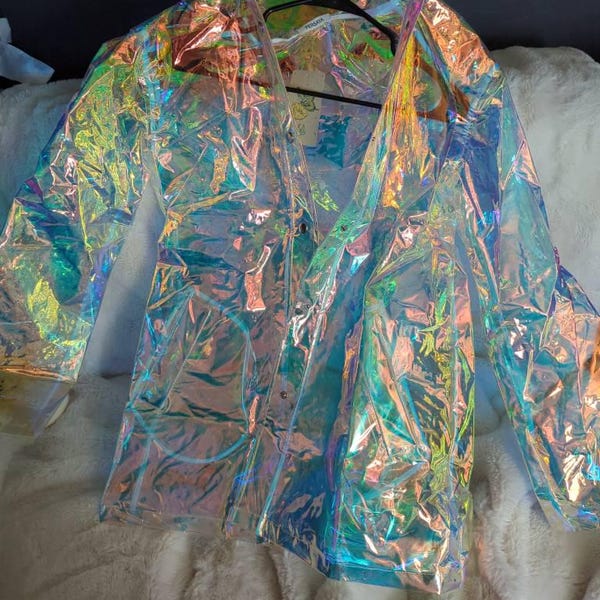Holographic Jacket - Hologram Rain Coat - Unique Iridescent Rainbow ...