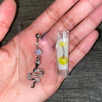 Snake Belly Button Ring/belly Ring/curved Barbell/sparkling CZ Dangle ...