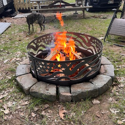 American Flag Fire Pit Ring, 16 Tall, Heavy Duty, Patriotic, Made in ...