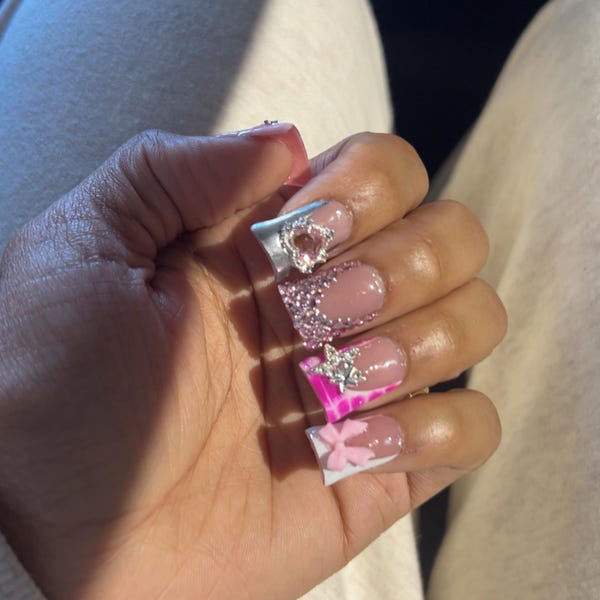 Animal Print Press on Set/ Custom Press Ons/ Pink French Tip Press on ...