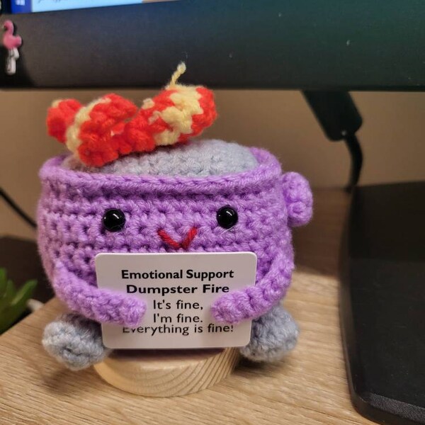 Emotional Support Dumpster Fire,burning Trash Can, Crochet Trash Can,i ...