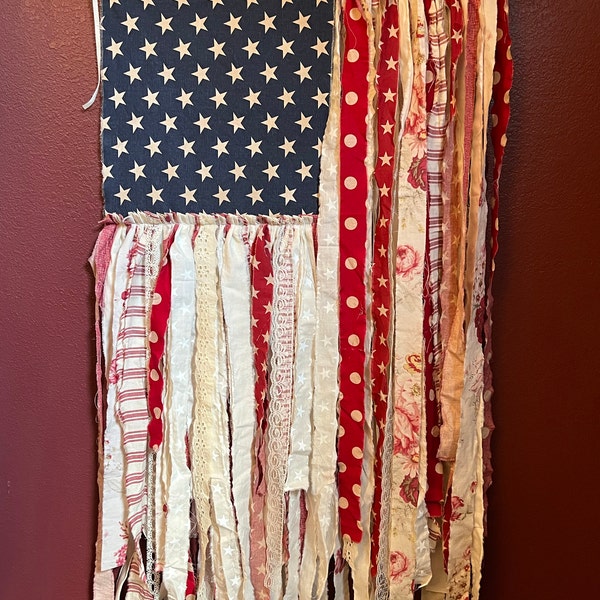 Mini Rag Flag July 4th Garland American Farmhouse Patriotic Summer ...