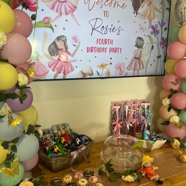 Editable Fairy Birthday Backdrop Fairy First Birthday Girl Pink Fairy ...