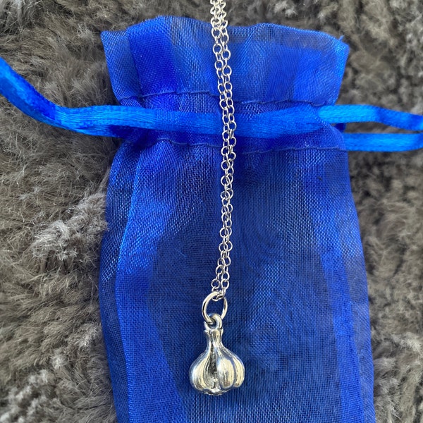 Silver Garlic Bulb Necklace - Antique Pewter Garlic Bulb Charm on a ...
