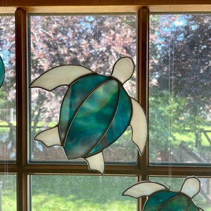 Handcrafted Stained Glass Sea Turtle Suncatcher Window Hanging in ...