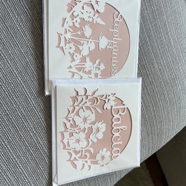 Personalised Floral Wildflower Papercut Name Card, Wedding ...