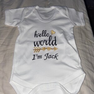 Personalized Hello World Baby Grow, Embroidered Cotton Bodysuit - Etsy UK
