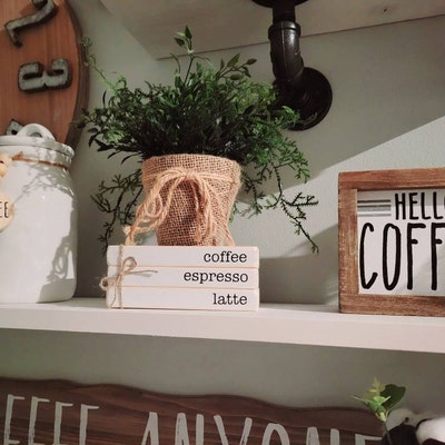 Wood Books, Mini Book Stack, Coffee Bar, Farmhouse Decor, Faux Books ...