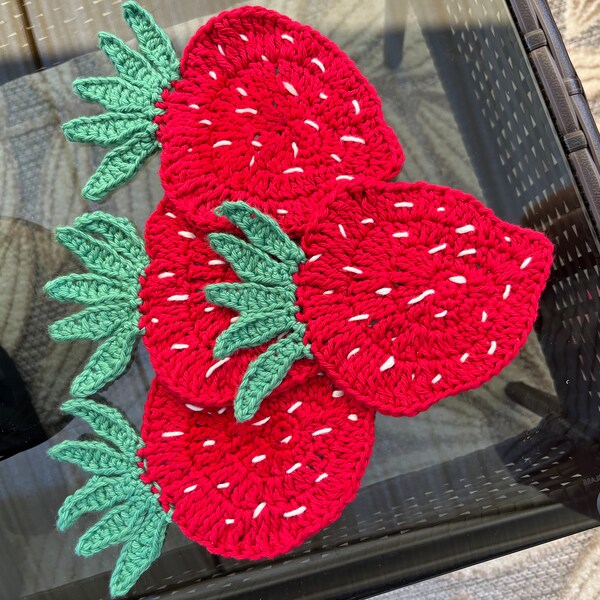 Strawberry Crochet Coaster PDF Pattern | Unique Food Home Handmade ...