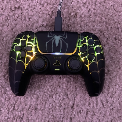 Spiderweb Theme RGB LED All Black Custom Wireless Controller for PS5 or ...