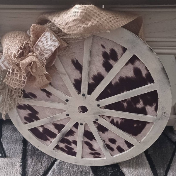 18” Cow Wagon Wheel Sign / Faux Cowhide Sign / Cow Decor / Rustic ...