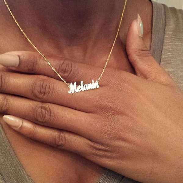 Dainty Script Name Necklace, Solid Gold 1 Inch Personalized Pendant ...