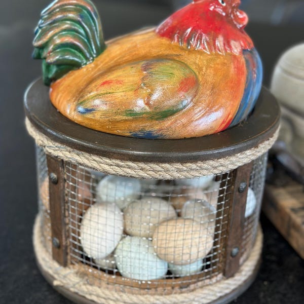 Ceramic Chicken Egg Holder, Farmhouse Egg Basket, Rustic Style Wooden ...