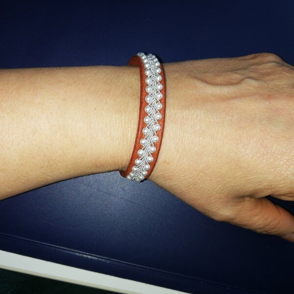 Lappish Sami Bracelet Swedish Sapmi Pewter and Reindeer Leather Cuff ...