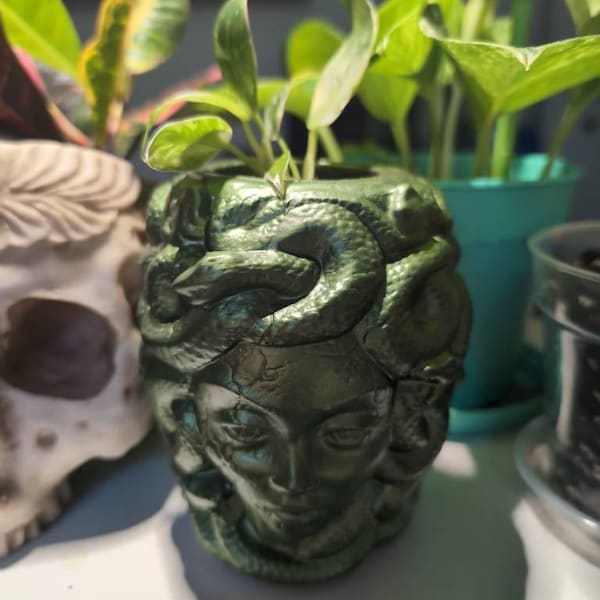 Hand-painted Concrete Medusa Head Planter | Small Greek Mythology ...