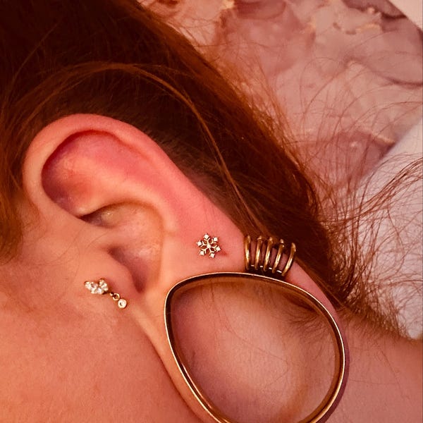 14K Solid Gold Triple Chain Attachment, Double Chain Piercing, Loop ...