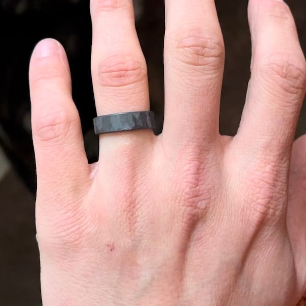 Mens Wedding Band, Distressed Black Zirconium Handcrafted Wedding Band ...