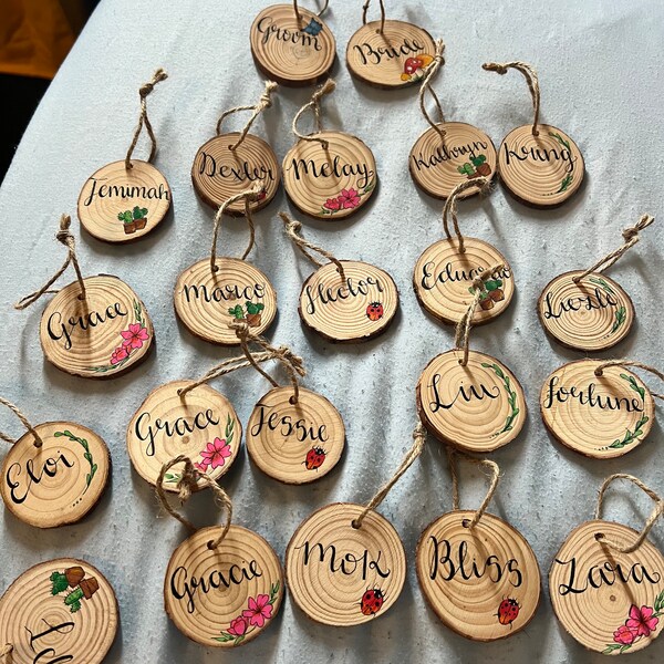 Hand Painted, Personalised, Wooden Name Discs | Place Settings, Wedding ...